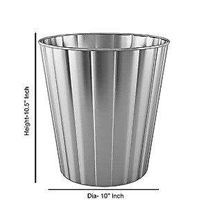 nu steel Round Metal Small 2.5 Gallon Recycle Trash Can Wastebasket, Garbage Container Bin for Bathrooms, Kitchen, Bedroom, Home Office - Durable Stainless Steel - matt Finish