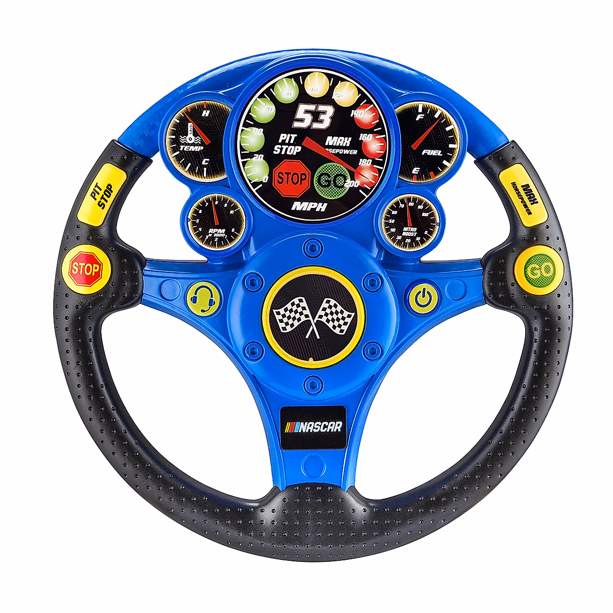NASCAR Racing Wheel Rev N Roll Steering Wheel for Kids Toys, Boy Games Sound Effects Light Up Display Ages 3 Up Toddlers