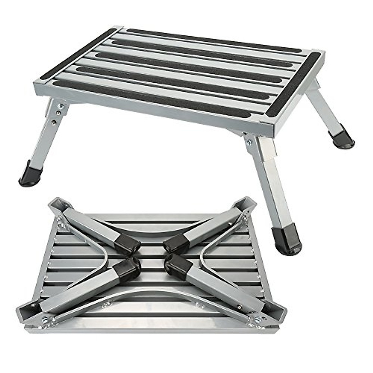 Anordsem Step Stool Folding Aluminum RV Step Platform with Anti-Slip Surface Sturdy Lightweight Maximum Load is 550 LB Perfect as RV Motorhome Trailer SUV Camper Extra Step