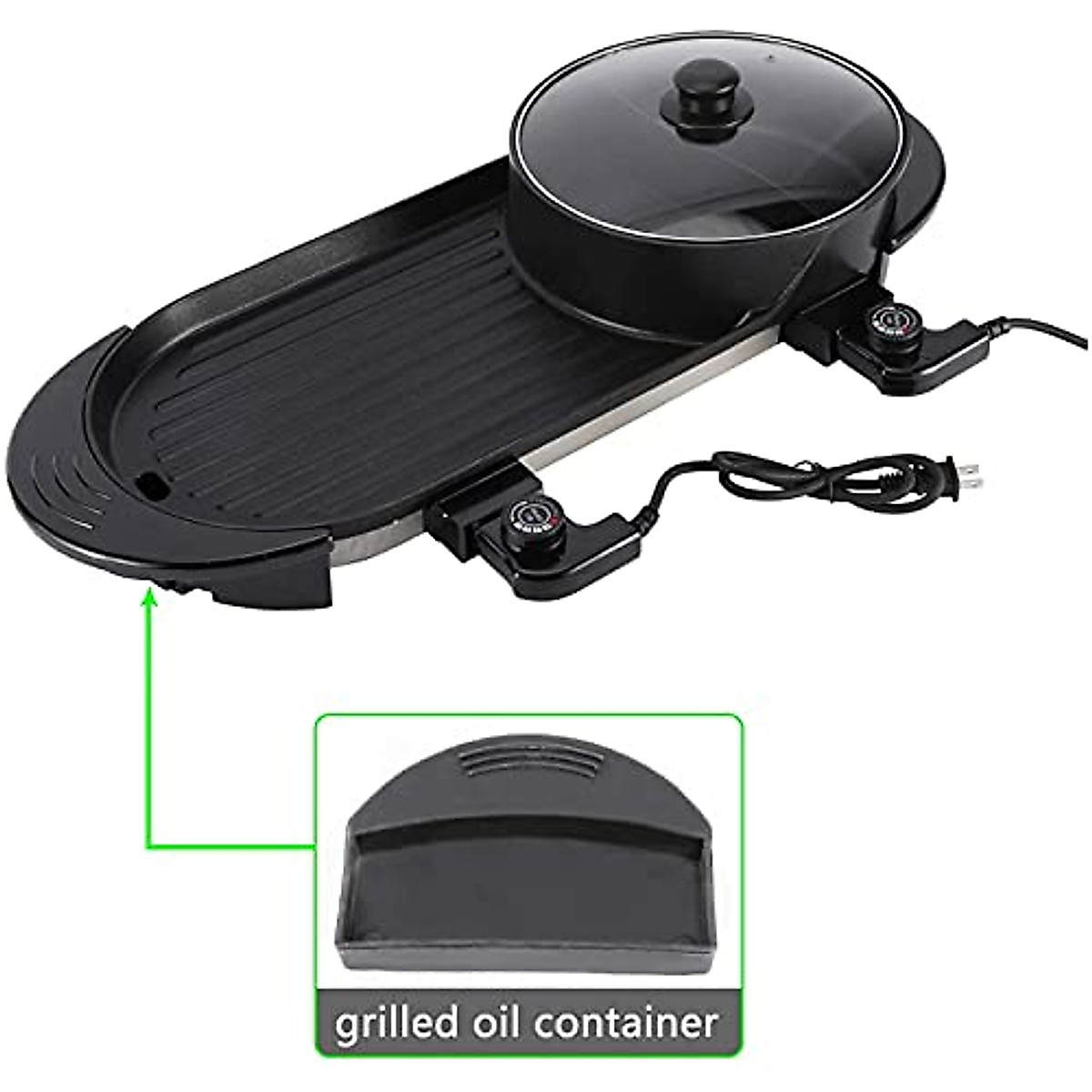 HYDDNice 2 in 1 Electric Grill with Hot Pot Multifunctional Electric Barbecue and Hot Pot Separate Dual Temperature Contral 110V 1000W