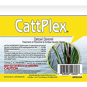 Sanco Industries Catt Plex Herbicide - Aquatic Grade - Works on Cattails, Pond Weeds, Water Lilies, Grass - One Quart 32oz
