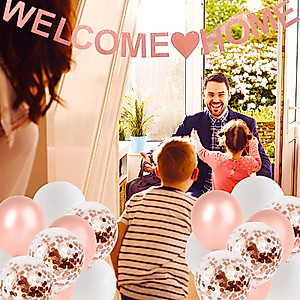TBoxBo 15 Pcs Welcome Home Banner Rose Gold Glitter Welcome Back Balloon Banner Decorations Kit Welcome Home Decorations for Welcome Home Party Decorations, Welcome Home Sign