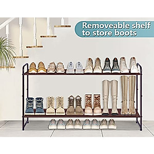 AOODA 3-Tier Long Shoe Rack for Closet Stackable Wide Shoe Shelf Organizer and Storage for Floor, Entryway (Bronze)