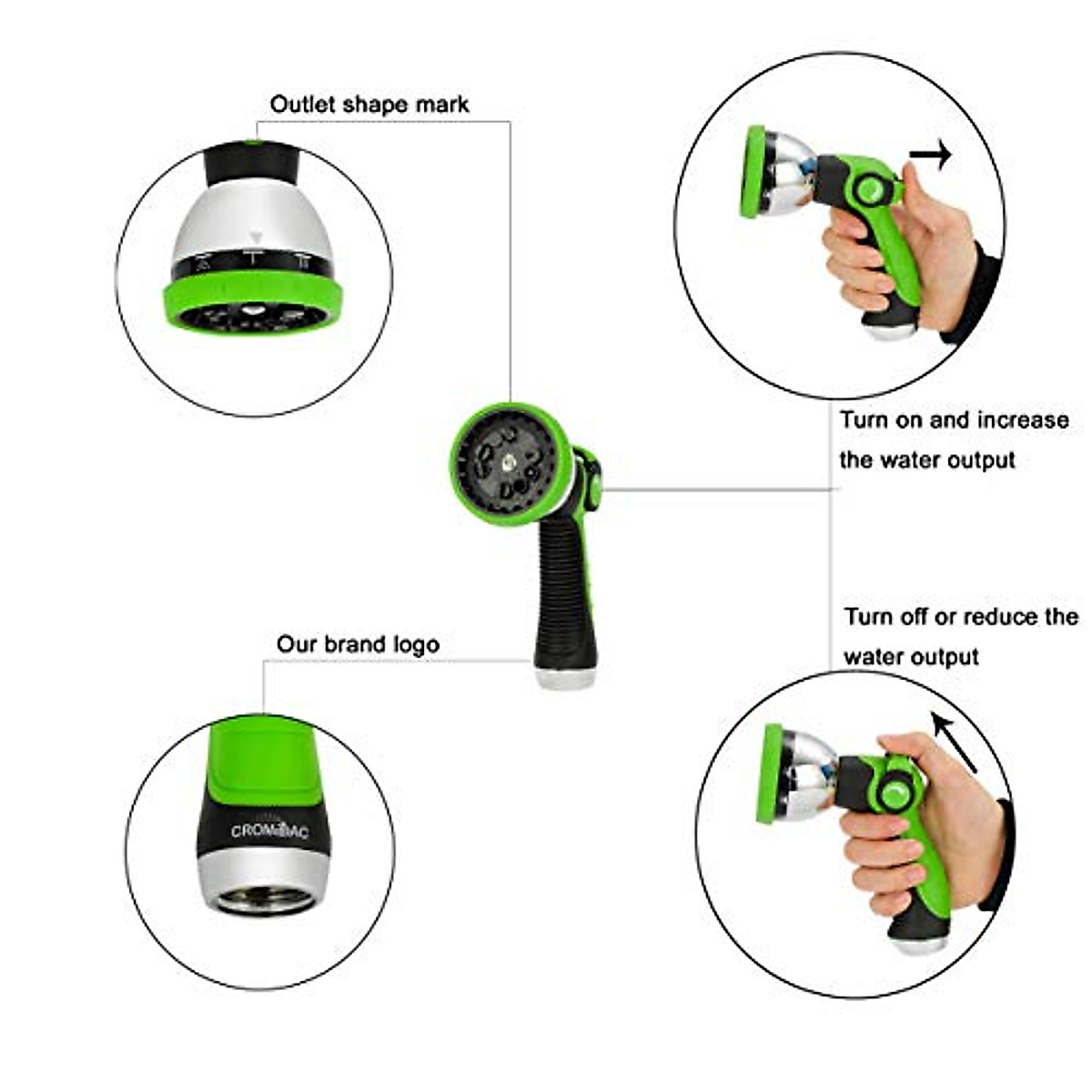 Cromtac Stainless Steel Hose 304 Wide Diameter with Multifunctional Metal Spray Gun Solid Metal Portable and No Kinks (100)