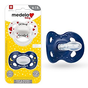 Medela Baby Pacifier | Day and Night Glow in The Dark | 6-18 Months | 2-Pack, Lightweight | BPA-Free | Supports Natural Suckling | Eat Local and 24/7 Milkbar