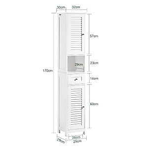 Haotian Tall Bathroom Storage Cabinet Freestanding Cabinet Slim Cabinet with Shelves and Drawers, White FRG236-W