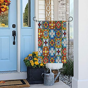 Double-sided garden flag Mexican Talavera Ceramic Tile Pattern Outdoor Flag Garden Flag Yard Outdoor Decoration （12×18in）.