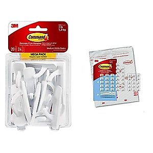 Command Utility Hooks Mega Pack, Medium, White, 20-Hooks (17001-MPES), Organize Damage-Free & Clear Mini Light Clips, 45 Clips, 54 Strips, Indoor Use