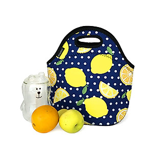 allydrew Insulated Neoprene Lunch Bag Zipper Lunch Box Tote, Lemons