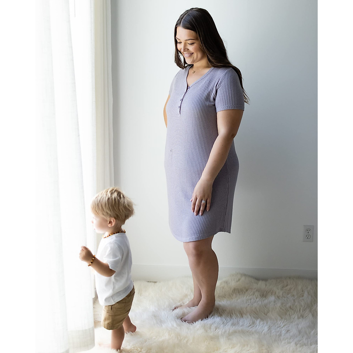 Kindred Bravely Nora Waffle Knit Bamboo Nursing & Maternity Nightgown (Pebble, Small)