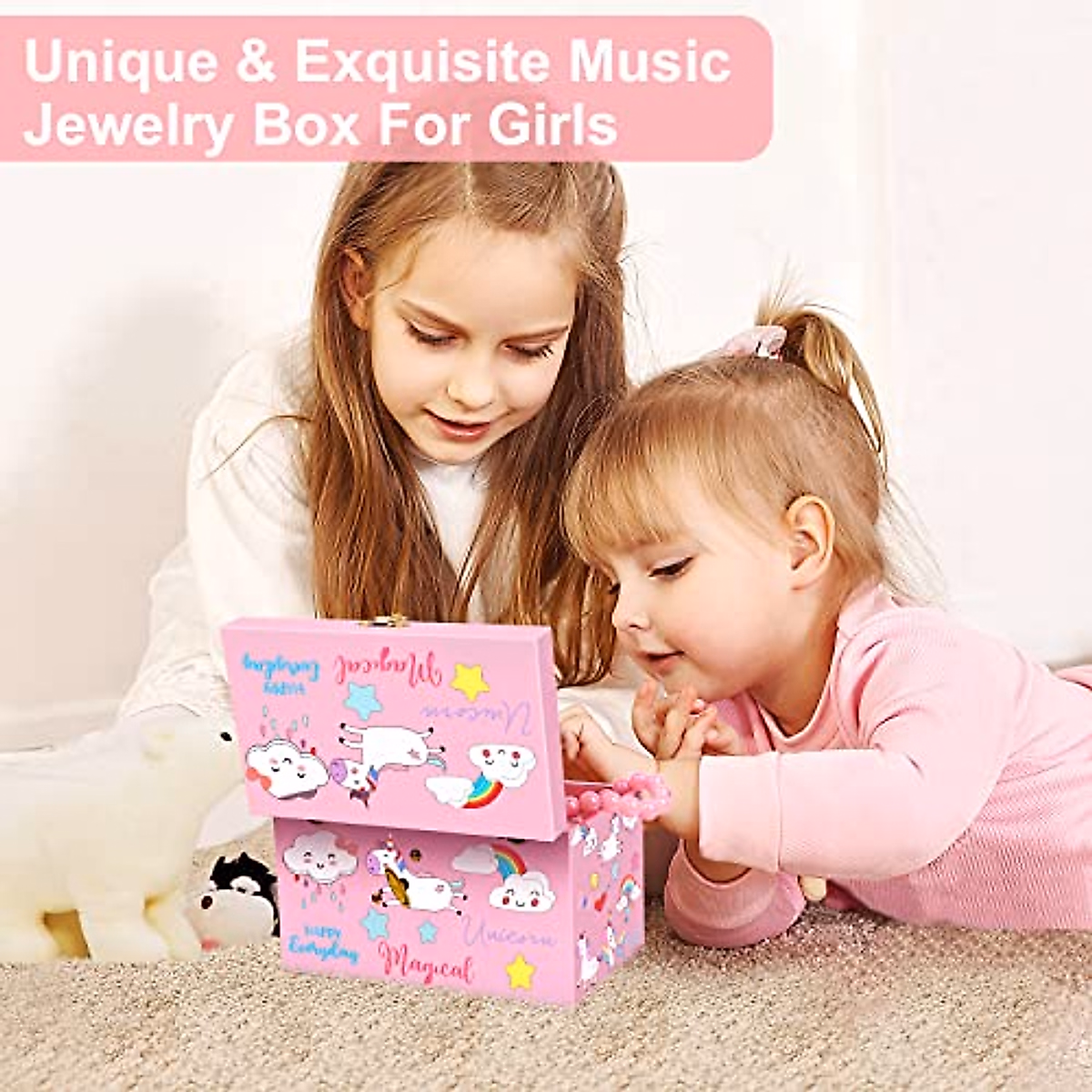 efubaby Musical Jewelry Box for Girls with Spinning Ballerina Unicorn Design, 3 Pullout Drawers, Unicorn Jewelry Set Included Kids Jewelry Box for Little Girls Valentine Gift, Waltz of Flowers Tune