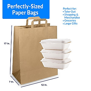 Reli. Paper Grocery Bags with Handles | 55 Pcs Bulk | 12"x7"x17" | Kraft Brown Paper Bags, Large | Use for Grocery, Take-Out, Restaurant, Retail, Shopping