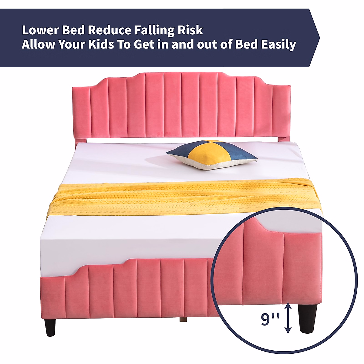 ZAFLY Full Size Bed Frame Kids, Modern Comfortable Pink Princess Bed Frames, Soft Headboard Padding& Wood Slats, Perfect for Girls’Rooms, No Box Spring Necessary (Princess)