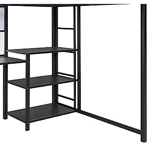 DNYN Full Size Loft Bed with Desk & Ladder for Kids Bedroom,Multifunctional Metal Bedframe w/Shelves & Whiteboard & Safety Rail Design,Space Saving & No Box Spring Needed, Black