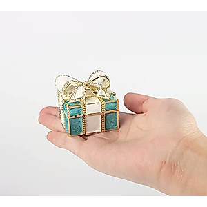 Mini Enamel Rhinestones Bow-knot Jewelry Box Bow-knot Hinged Trinket Box Bow Bling Trinket Box Miniature Figurine Ring Box for Women Girls Wedding Birthday Gift Christmas (Blue)