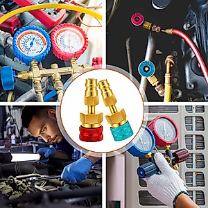 Quick Couplers Kit, R1234YF to R134A Conversion Kit, Blue and Red High Low Side R1234YF Adapters Hose Fitting Connectors for R1234YF Car Air Conditioning System Evacuation Recharging