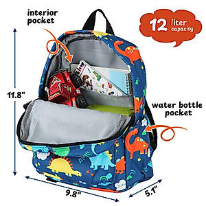Zicac Children's Cute Canvas Backpacks Toddler Backpack (M, Blue Dinosaur)