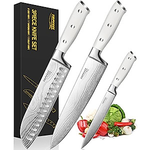 Topfeel 3PCS Professional Chef Knife Set, Ultra Sharp Japanese Kitchen Knife, German High Carbon Stainless Steel 8 inch chef's knives 7 inch Santoku Knife 5 inch Utility Knife with Gift Box