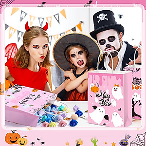 Kolldenn 12 Pieces Pink Halloween Treat Bags with Handle Little Boo Gift Bags Pink Halloween Candy Bags Boo Party Favor Bags for Halloween Party Decor