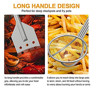 BBQ PLUS 42 Inch Crawfish/Crab Boil Mixing Stir Paddle and Wire Mesh Skimmer Spoon Fryer with Long Handle for Stockpots and Fry Pots,Large Stirring Paddle Skimmer Ladle Accessories