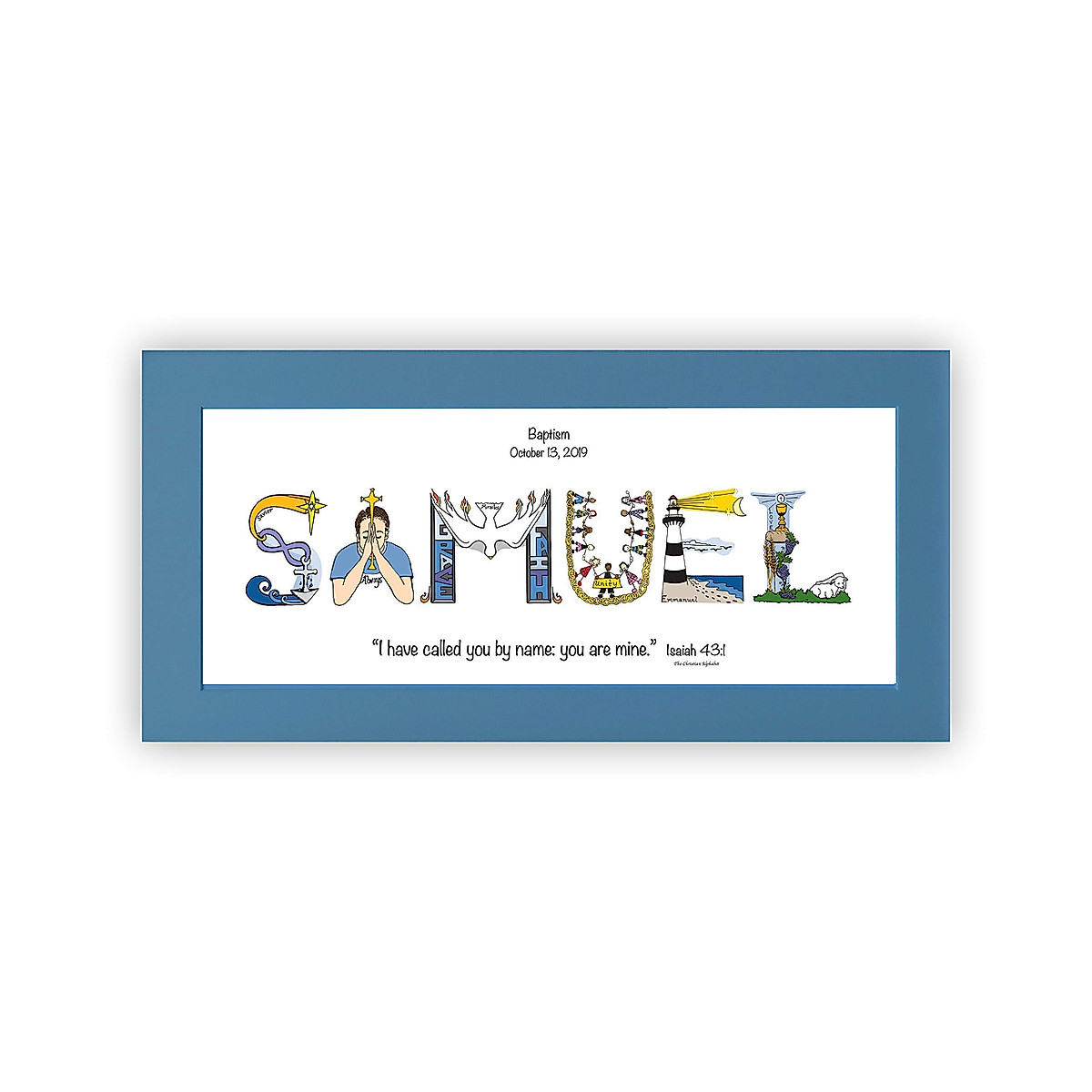 The Christian Alphabet Personalized Baptism gifts for boys 10x20 inches matted print optional frame custom baptism gift for baby boys