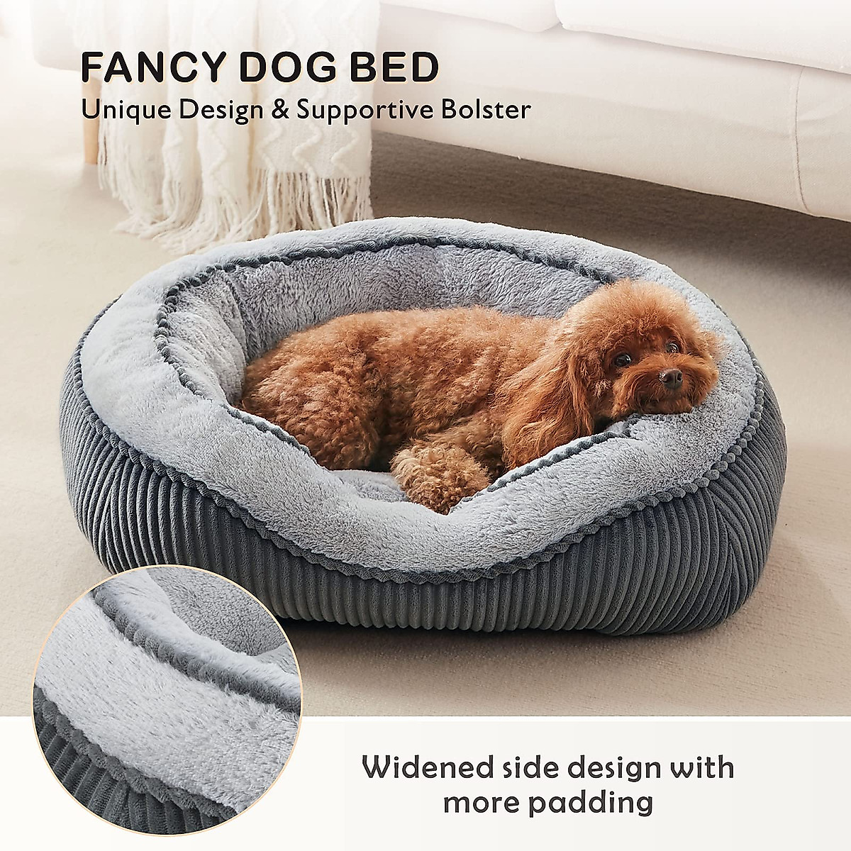 SIWA MARY Dog Beds for Small Medium Large Dogs & Cats. Washable Pet Bed, Orthopedic Dog Sofa Bed, Luxury Wide Side Fancy Design, Soft Calming Sleeping Warming Puppy Bed, Anti-Slip Bottom(25"x21"x8")