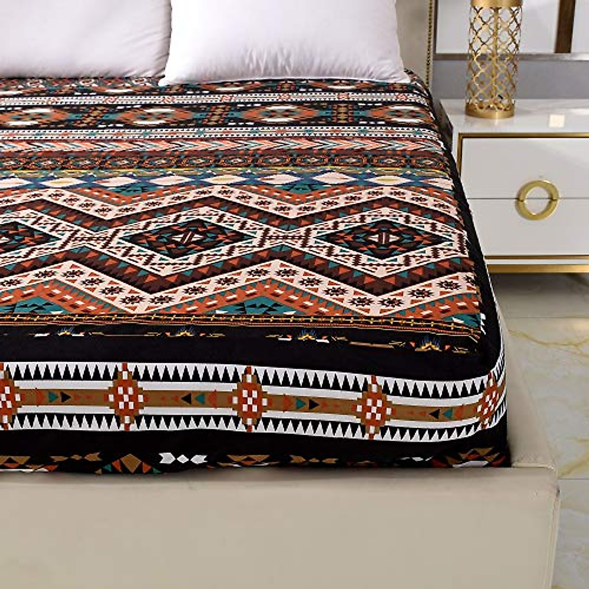 NATURETY Bedding Fitted Sheet with Deep Pocket,Thicken Printed Fabric Bed Sheets (Brown(Boho), Twin)