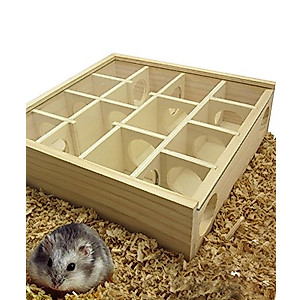 Hypeety Wooden Maze Tunnel Toy with Glass Cover, Small Pet Animals Activity Sport Gerbil Labyrinth Dwarf Hamster Play Toys Maze Tunnel Mice Wooden Funny Toy