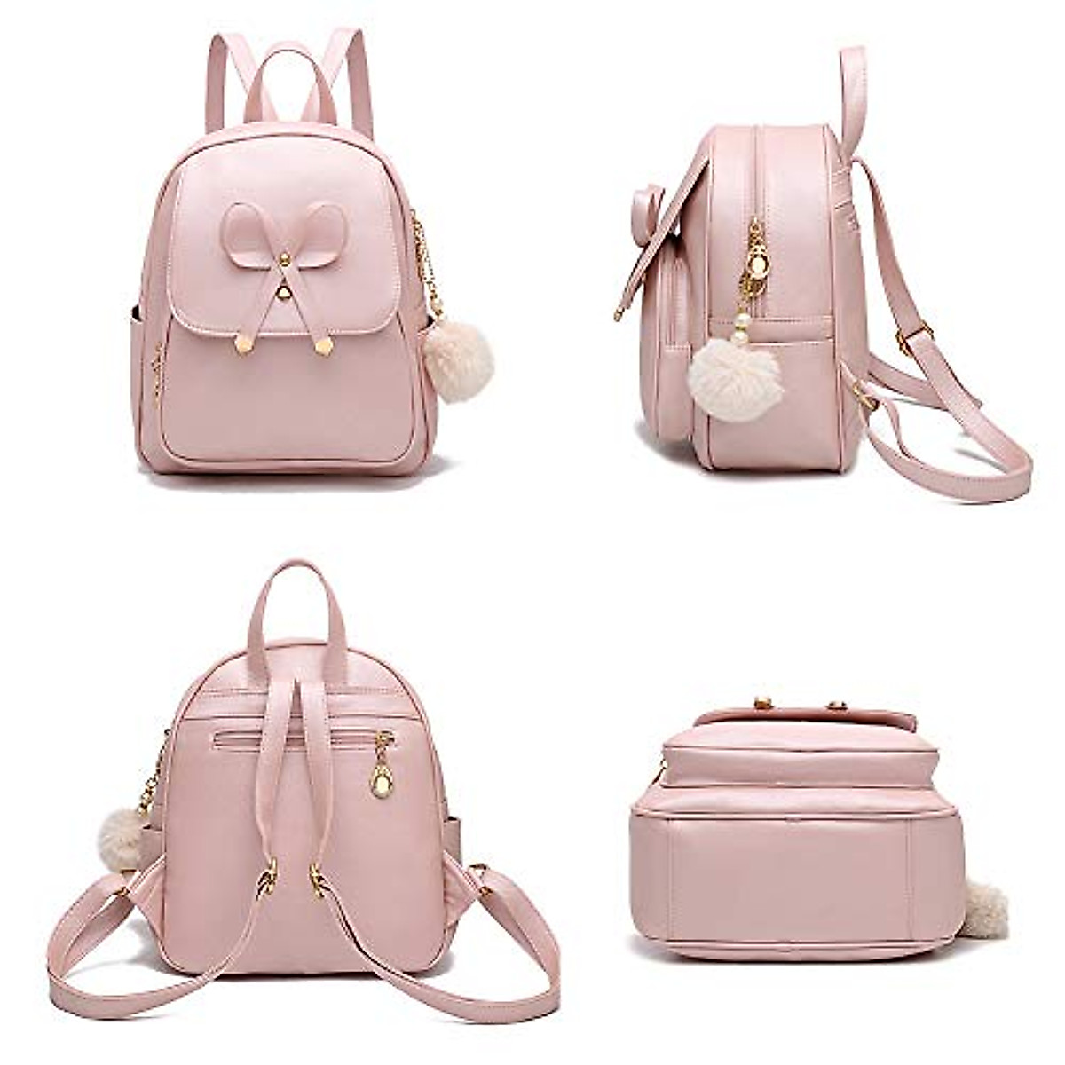 Cute Bowknot Mini Leather Backpack Fashion Small Daypacks Purse for Girls and Women