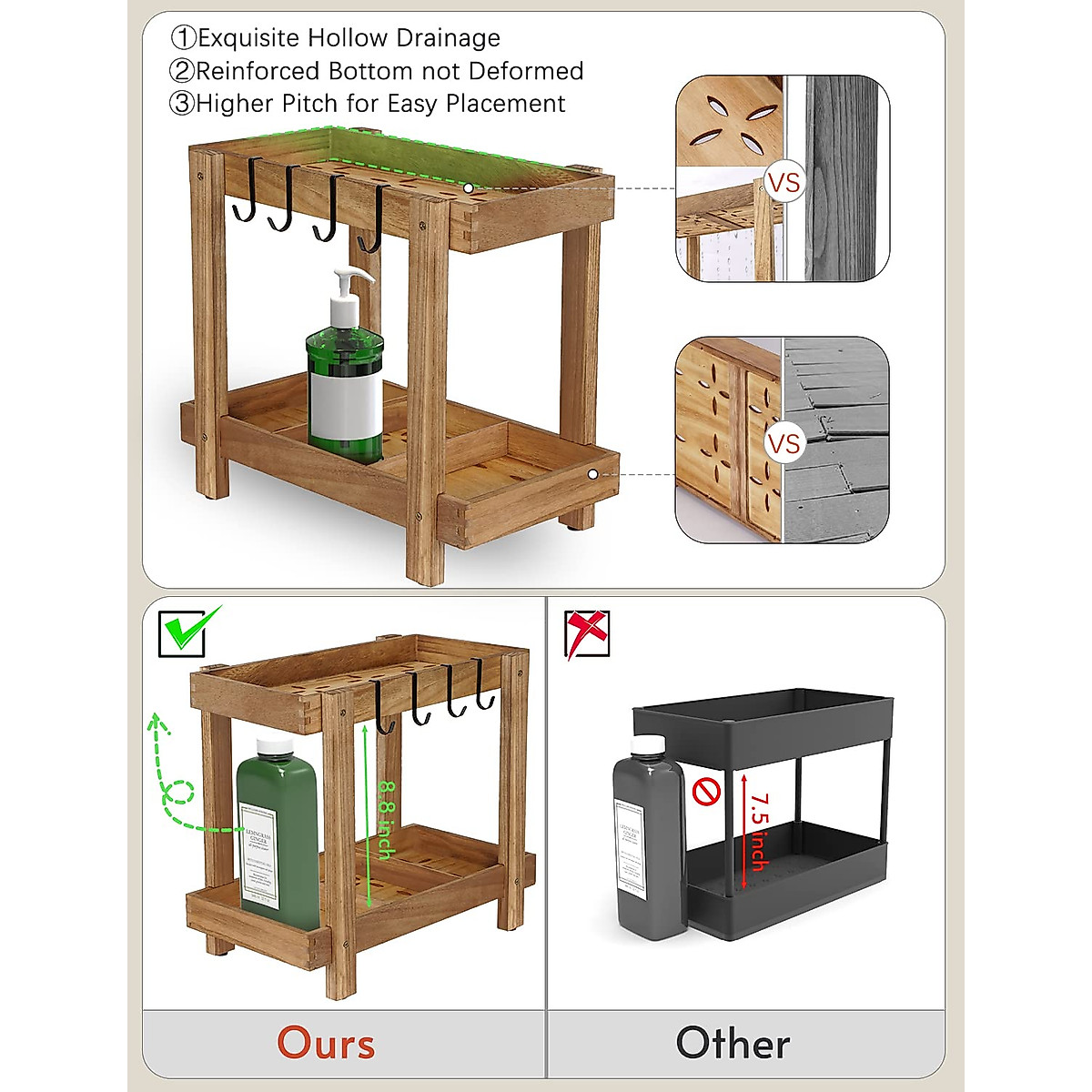 Under Sink Organizers Storage 2 Tier Multi-Purpose Kitchen/Bathroom Sink organizer Wood Under the Sink Organizer for Bathroom Kitchen