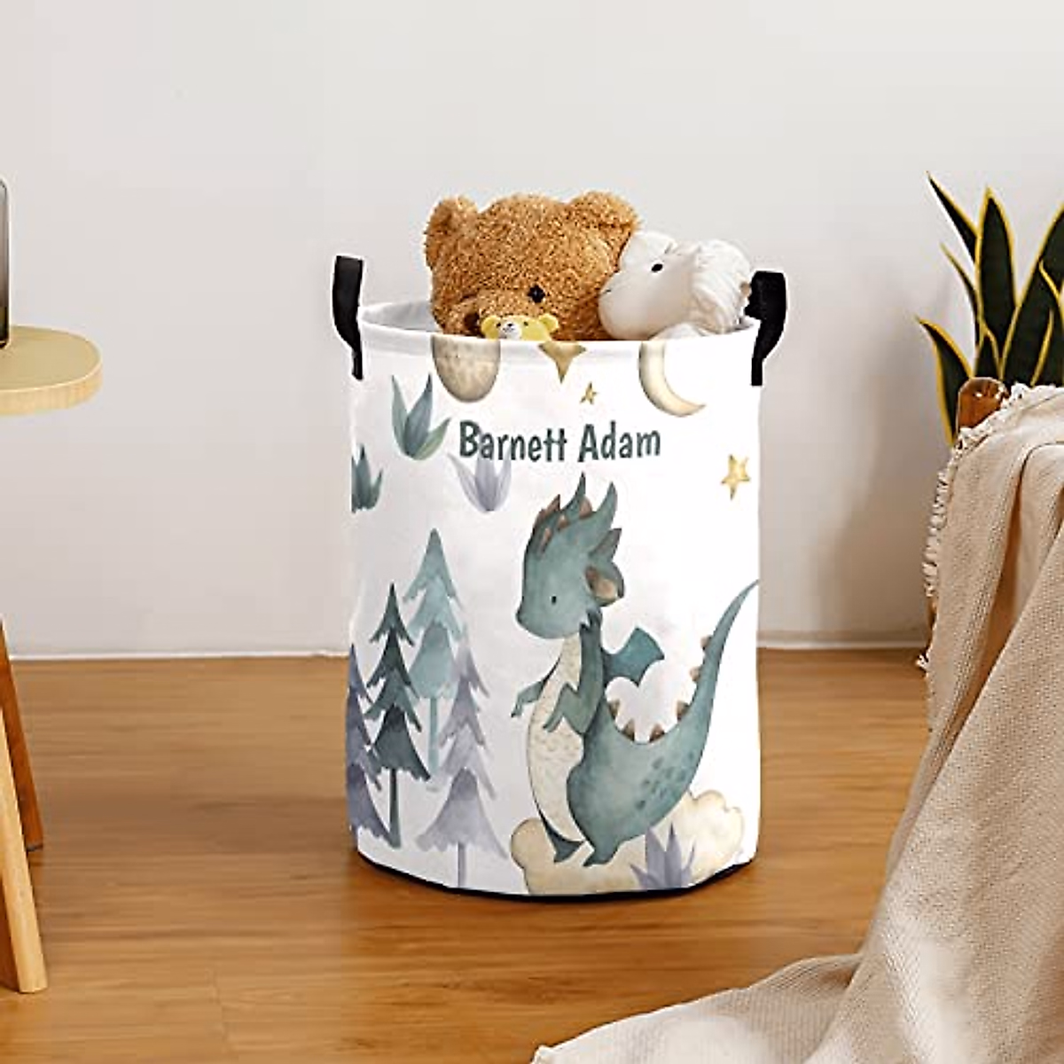 Personalized Laundry Baskets Bin, Watercolor Dragon Animal Laundry Hamper with Handles, Collapsible Waterproof Clothes Hamper, Laundry Bin, Clothes Toys Storage Basket for Bedroom, Bathroom, College Dorm 50L