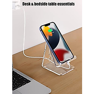 FUCDTEF Acrylic Cell Phone Stand for Desk, Clear Cell Phone Holder, Desktop Mobile Stand Compatible with iPhone 12 13 14 Pro Max, Samsung Galaxy