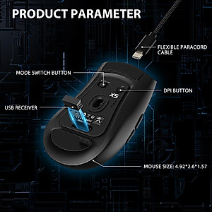 ATTACK SHARK X5 Wireless Gaming Mouse with Tri-Modes BT 5.1/2.4Ghz/USB-C,Lightweight 49g,PAW3212 Optical Sensor,Rechargeable Battery,RGB LED Honeycomb Mice for PC/Tablet/Desktop/Office/Games-Black