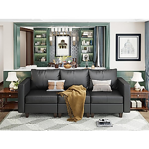 EASE MOOSE Convertible Modular Sofa Sectional Couch with Reversible Chaises,3 Seat Faux Leather Sectional Sofa Couch with Storage for Living Room Home Office