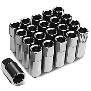 J2 Engineering 16Pcs 7075 Aluminum Open End M12 x 1.5 Lug Nuts w/4Pcs Lock Nuts & Key, Silver, Fit Conical Seat, LN-T7-010-15-SL
