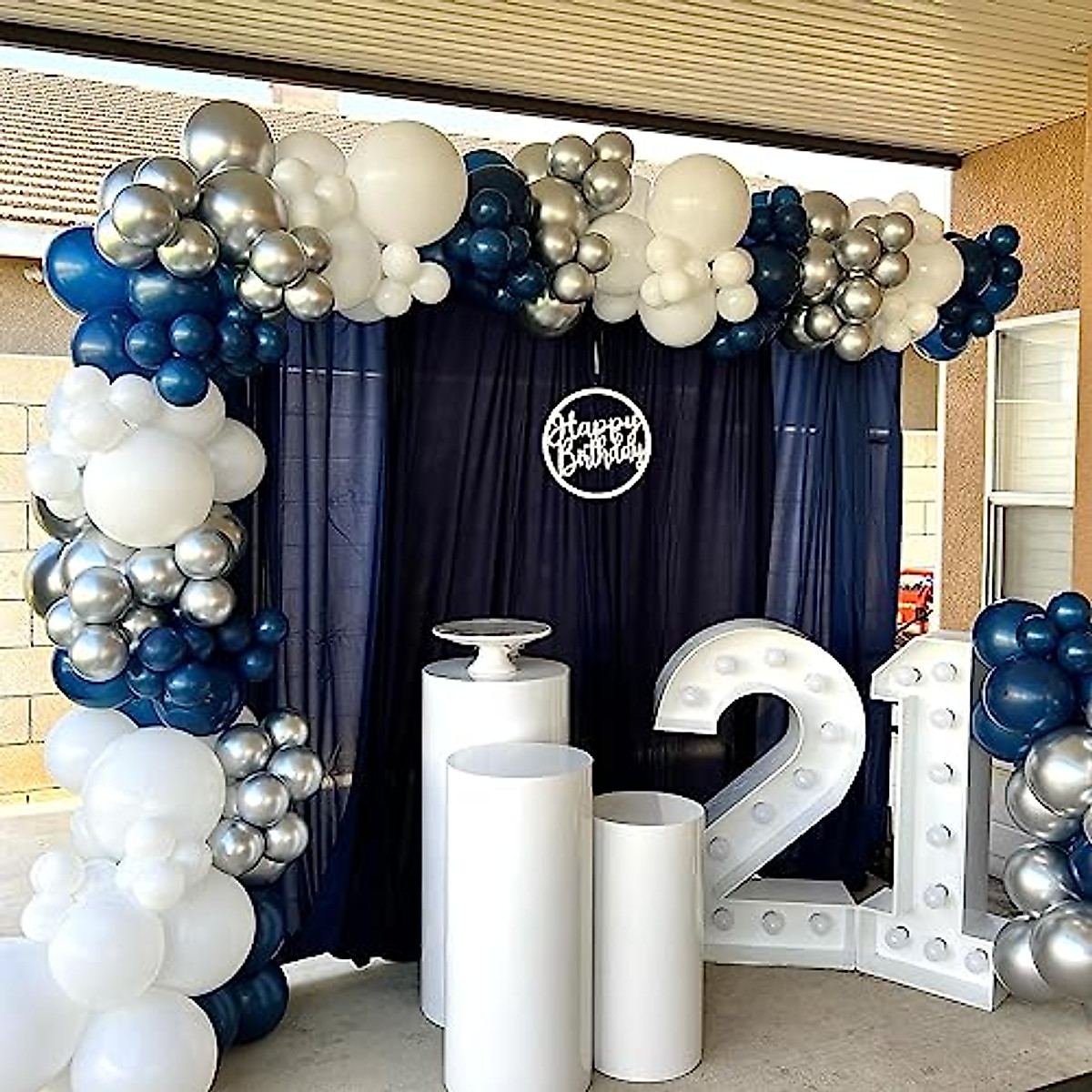 Navy Blue Silver Balloon Garland Arch Kit 150pcs Navy Blue Silver White Balloons for Graduation Birthday Baby Shower Baseball Football Theme Party