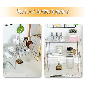 DEYIZY 2-Tier Foldable Bathroom Counter Organizer for Skincare, Vanity & Makeup - Space-Saving, Stackable, No Assembly - Bathroom Countertop Organizer, Bathroom Cabinet Organizer