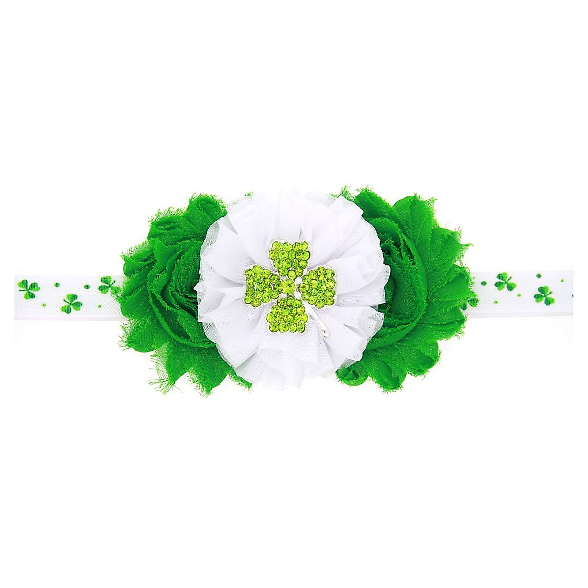 St. Patrick's Day Headband Baby Four Leaf Green Clover Flower Hair Bow Band JHSP06 (B)