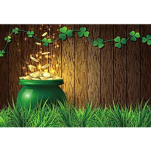 Baocicco 7x5ft Vinyl St.Patrick's Day Backdrop Pot of Gold Photography Background Lucky Irish Shamrock Wooden Texture Wall Grass Field Children Baby Adults Portraits Photo Studio