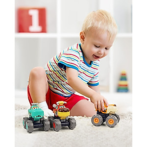 Coogam Friction Powered Cars 3PCS, Push and Go Construction Monster Vehicle Animal Trucks Toy Set, Gift for Birthday Baby Shower Xmas Year Old Toddler Girls Boys