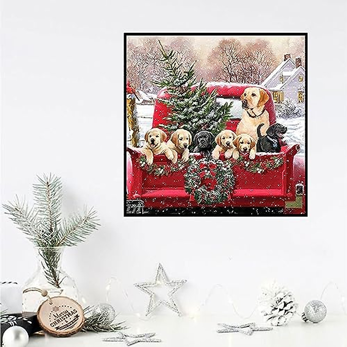 Christmas Truck Stamped Cross Stitch Kits - Dog Counted Cross Stitch Kits for Beginners Adults Needlepoint Cross-Stitch Patterns Dimensions Needlecrafts Embroidery Kits Arts and Crafts