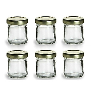 Nakpunar 6 pcs, 1.5 oz Mini Glass Jars with Gold Lids - MADE IN USA - for Jam, Honey, Wedding Favors, Shower Favors