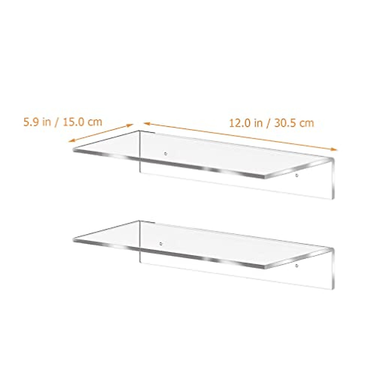 ULTECHNOVO 2Pcs Acrylic Floating Shelves Clear Wall Dispay Shelf Space Saving Wall Bookshelf Invisible Floating Organizer for Living Room Bedroom Home Office Transparent