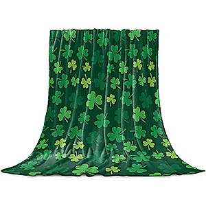 Clovers Throw Blanket,Flannel Fleece Blanket,Soft Cozy Fuzzy Comfy Warm Cute Lightweight Blanket for Women Adult Girl,Kid,Baby-St. Patrick Gift-Green Microfiber Blanket for Couch,Bed,Sofa - 60" x 50"