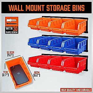 HORUSDY 12PC Bin Wall Mounted Storage Bins Parts Rack Organizer Garage Plastic Shop Tool, Tools for Men Tools Gift
