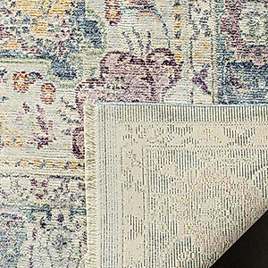 SAFAVIEH Illusion Collection Accent Rug - 4' x 6', Teal & Cream, Vintage Distressed Viscose Design, Ideal for High Traffic Areas in Entryway, Living Room, Bedroom (ILL704K)