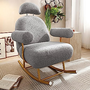Holaki Nursery Rocking Chair,Modern Sherpa Fabric Accent Upholstered Rocker Glider Chair for Baby and Kids,Comfy Armchair with Gold Metal Frame,Leisure Sofa Chair for Nursery/Bedroom/Living Room(Grey)