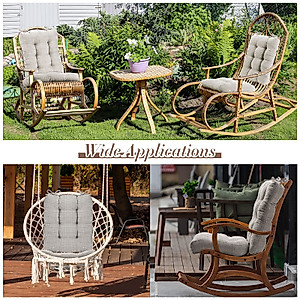 Fumete 4 Pack of Rocking Chair Cushion Set, 2 Rocking Chair Seat Cushions and 2 Back Cushions with Ties, Washable Rocker Chair Pads for Indoor, Outdoor, Living, Dining Room, Office, Nursery Use, Gray