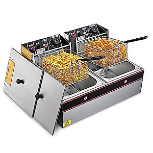 WeChef 24L Commercial Deep Fryer with Dual Tank Baskets&Lids 5000W Stainless Steel Electric Countertop Fryer for Restaurant Food Truck