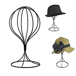 HUOZHI Freestanding Hat Rack Wire Ball Hat Stand/Wig Holder Storage Display Stand,Black Metal